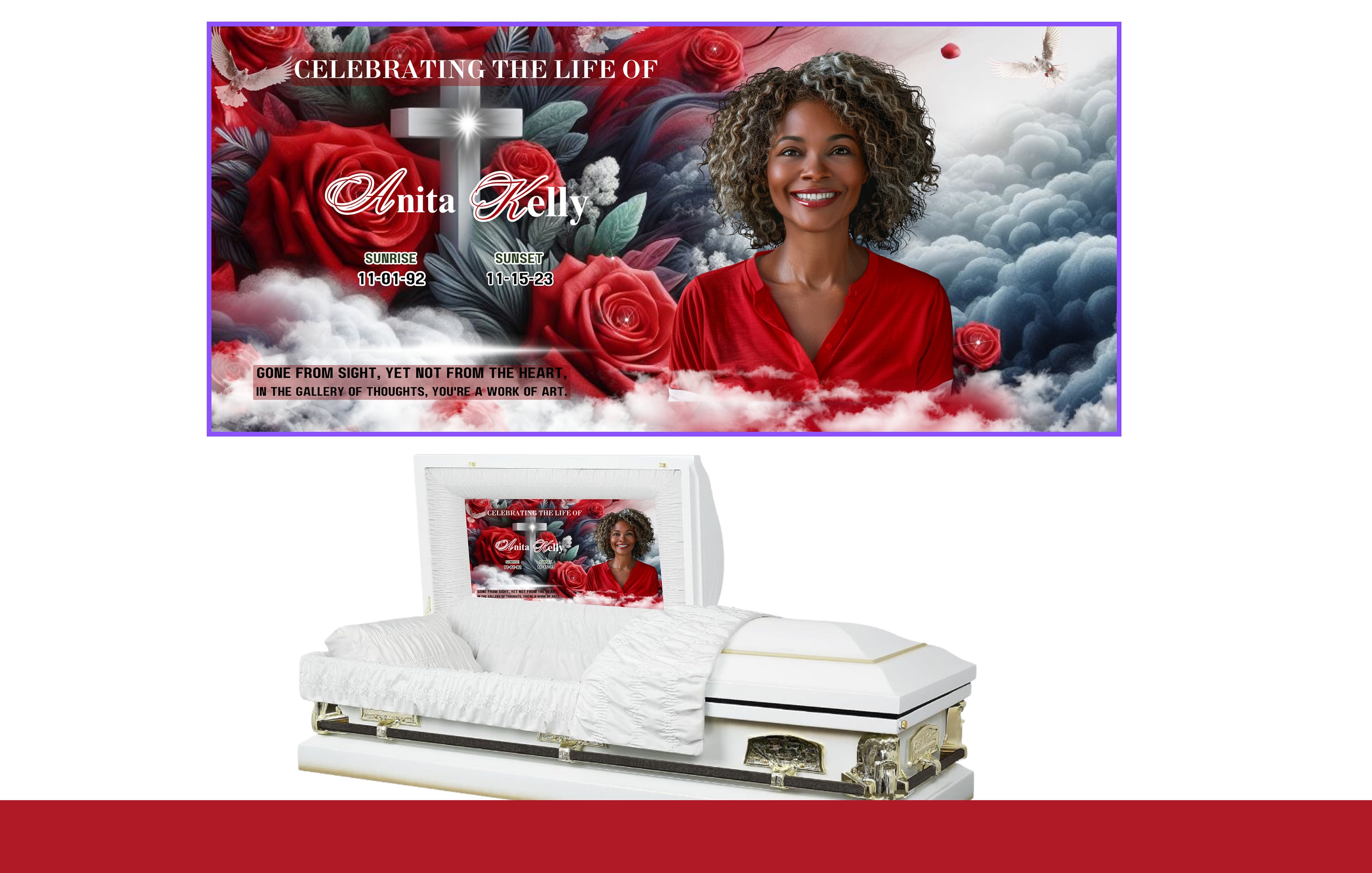 Red Roses Casket Insert, Casket Panel Design Template, Memorial Casket ...