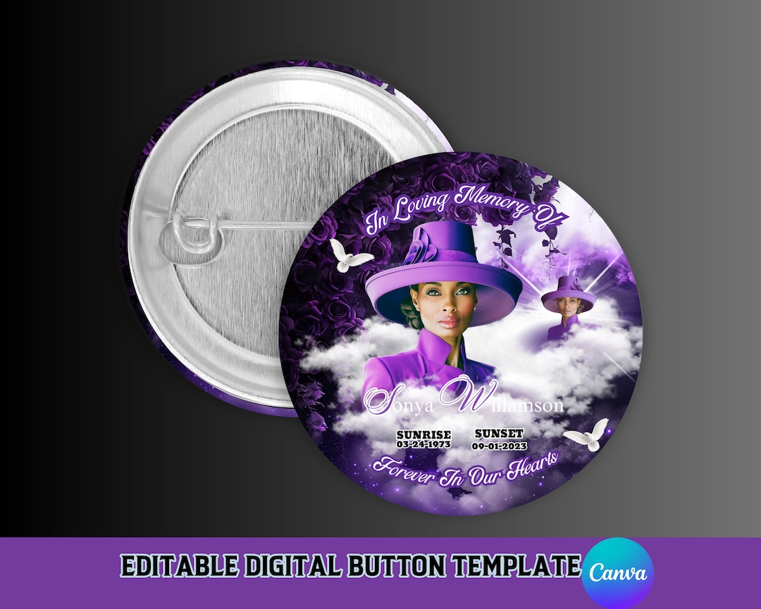 Memorial Button Template, Editable Canva Memorial Template, Digital Funeral Button Design ...