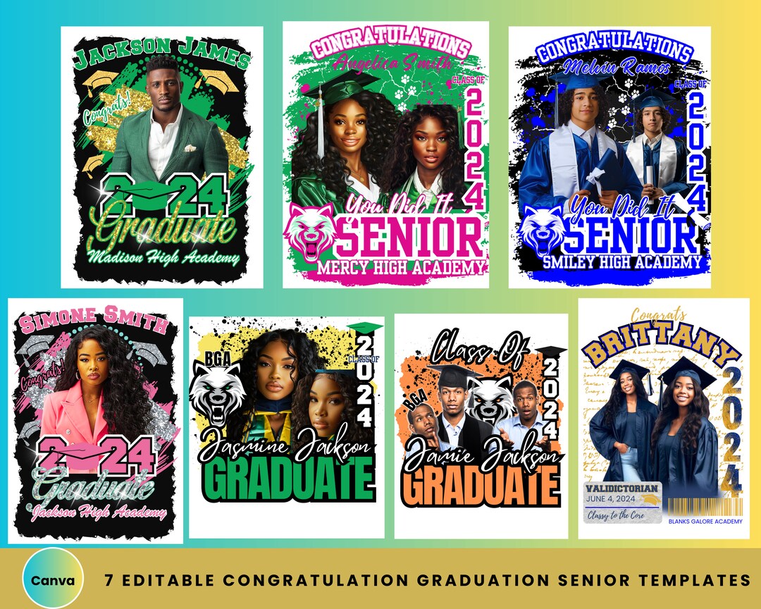 Graduation Senior Template, 7 Piece Editable Graduation Congratulation ...