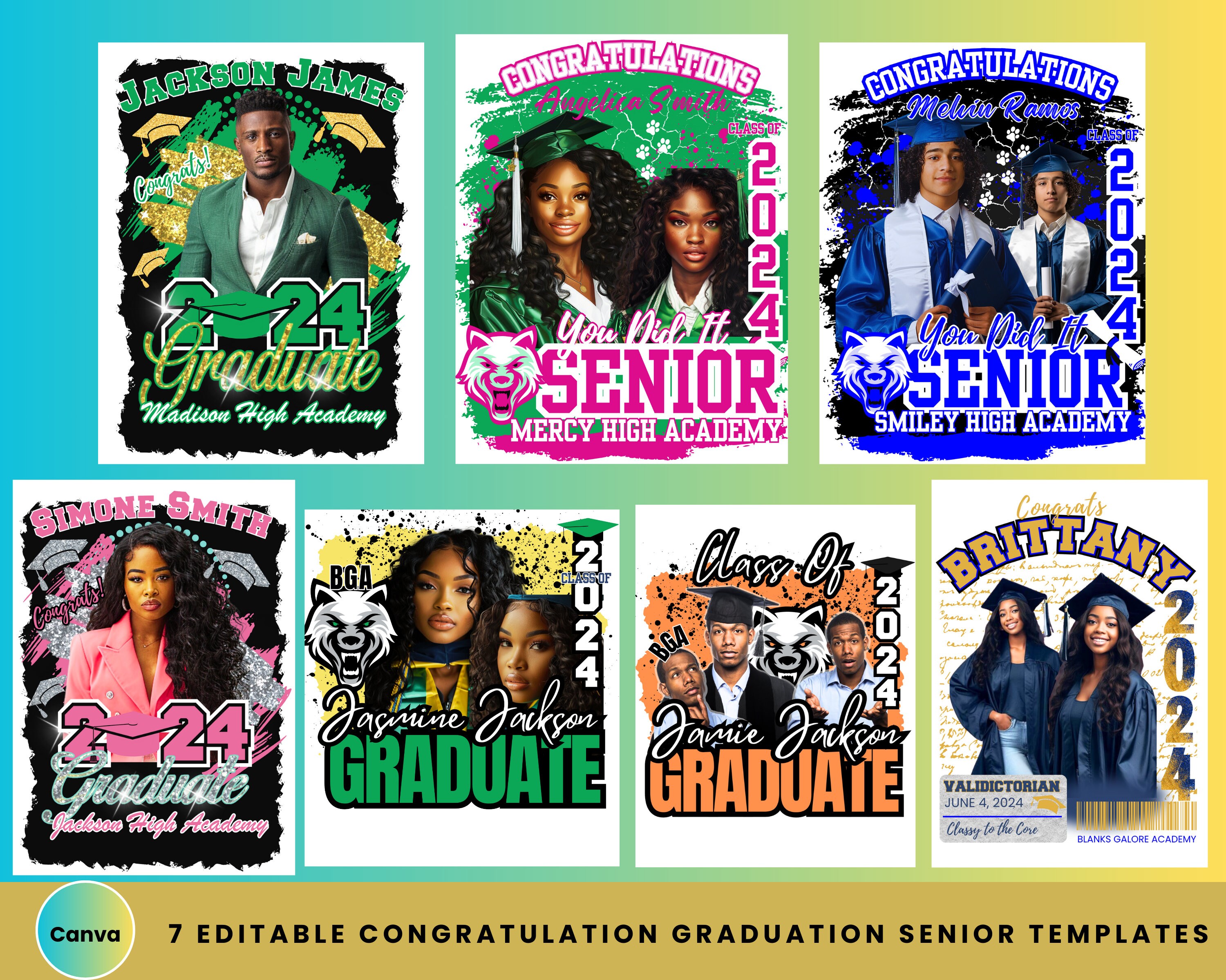 Graduation Senior Template, 7 Piece Editable Graduation Congratulation ...