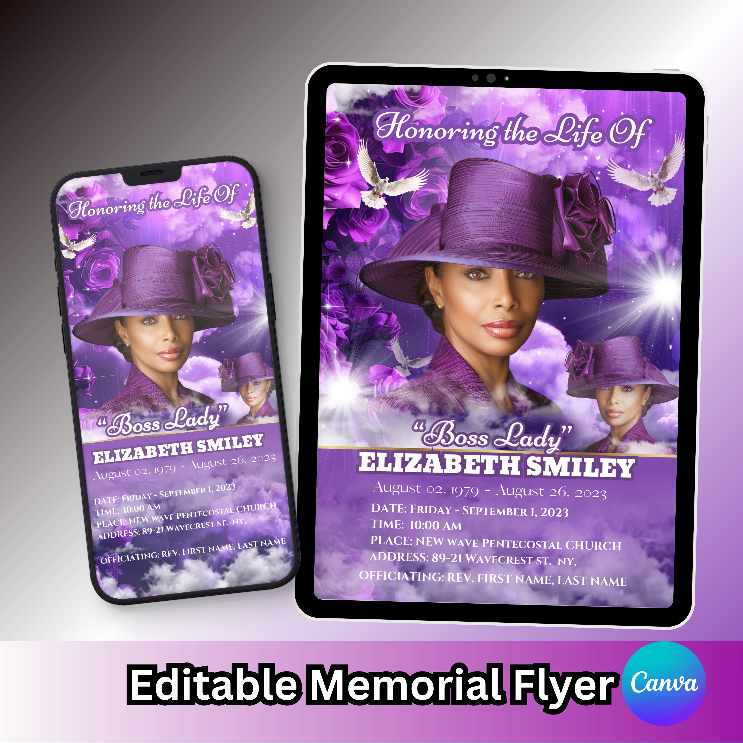 Digital Memorial Flyer, Funeral Announcement Template, Memorial Service ...