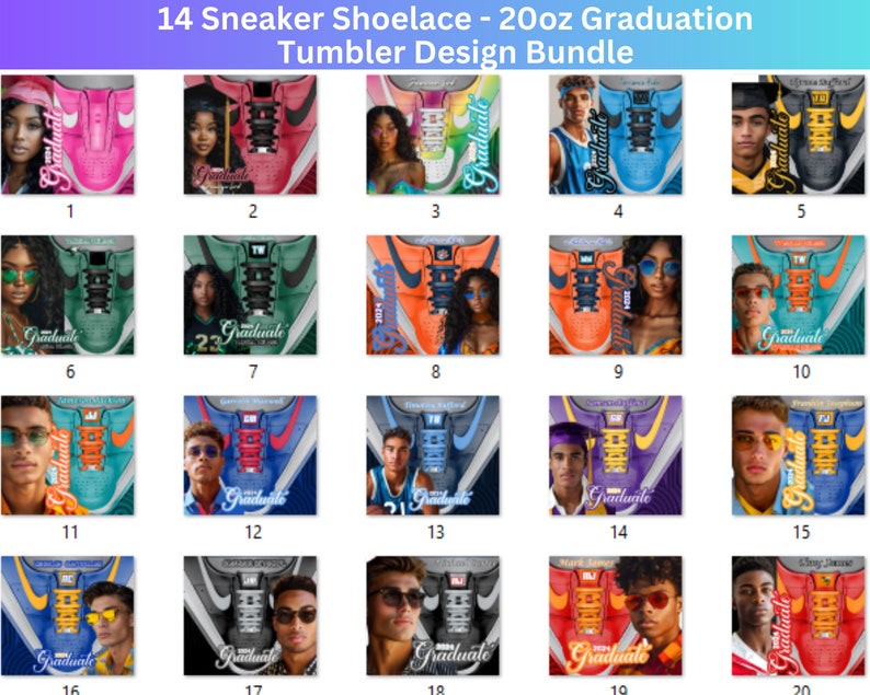 Editable 20oz Graduation Shoelace Sublimation Tumbler Template Bundle ...