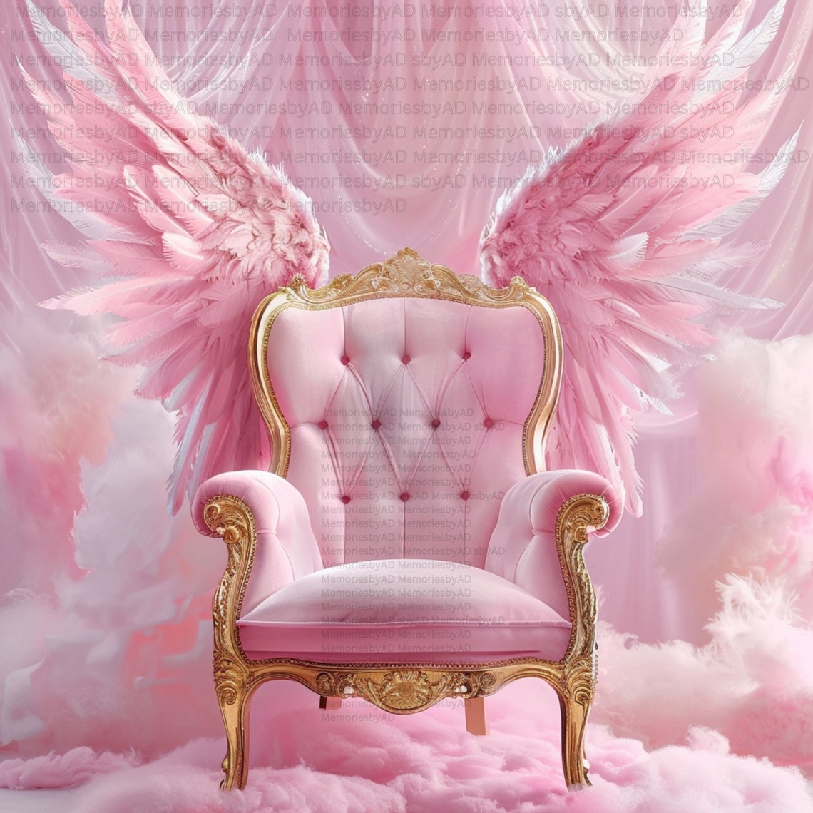 Pink Angel Wings Memorial Chair, Pink, Baby Pink Chair With Angel Wings ...