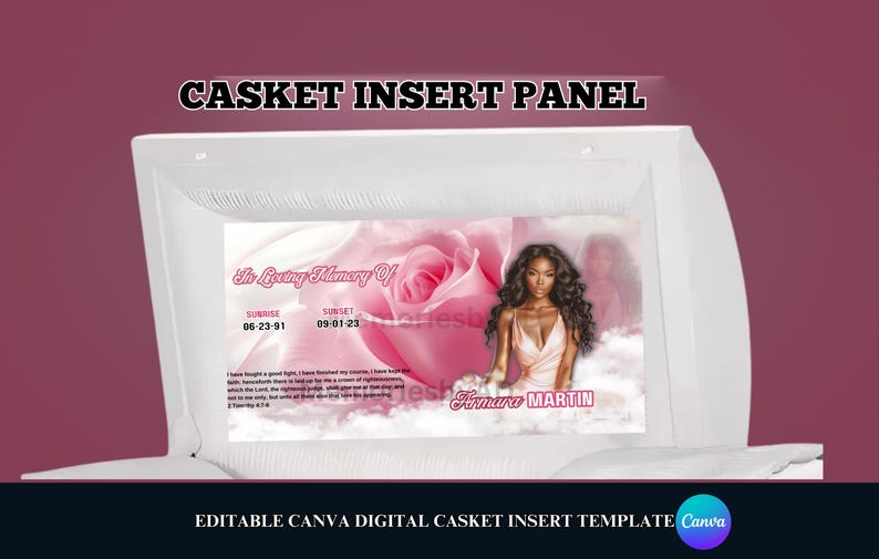 Pink Rose Memorial Casket Insert, Memorial Casket Panel Template, Canva RIP Casket Panel Insert ...