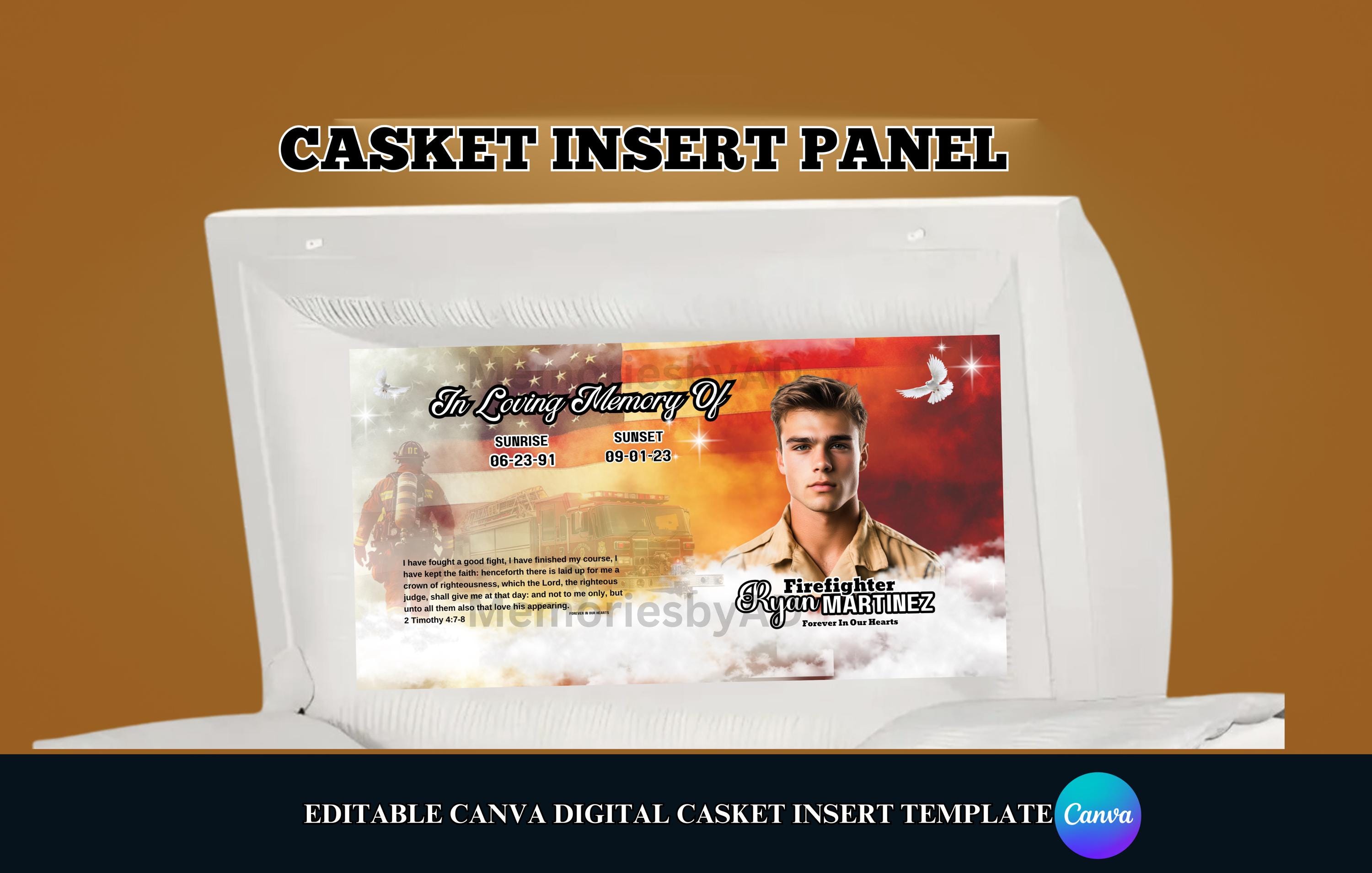 Firefighter Canva Digital File, Memorial Casket Insert, Memorial Casket ...