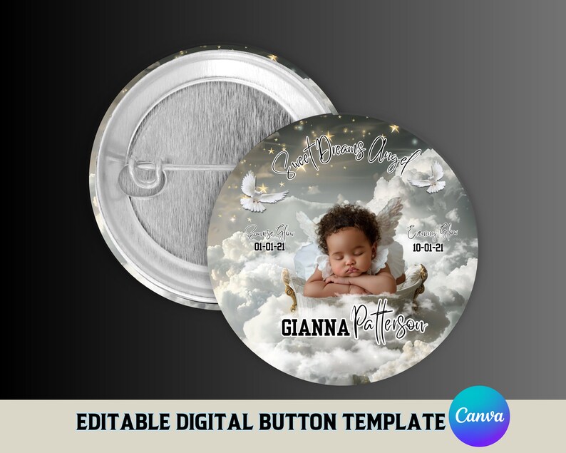 Baby RIP Keepsake, Child Memorial Button Template, Grey and White ...