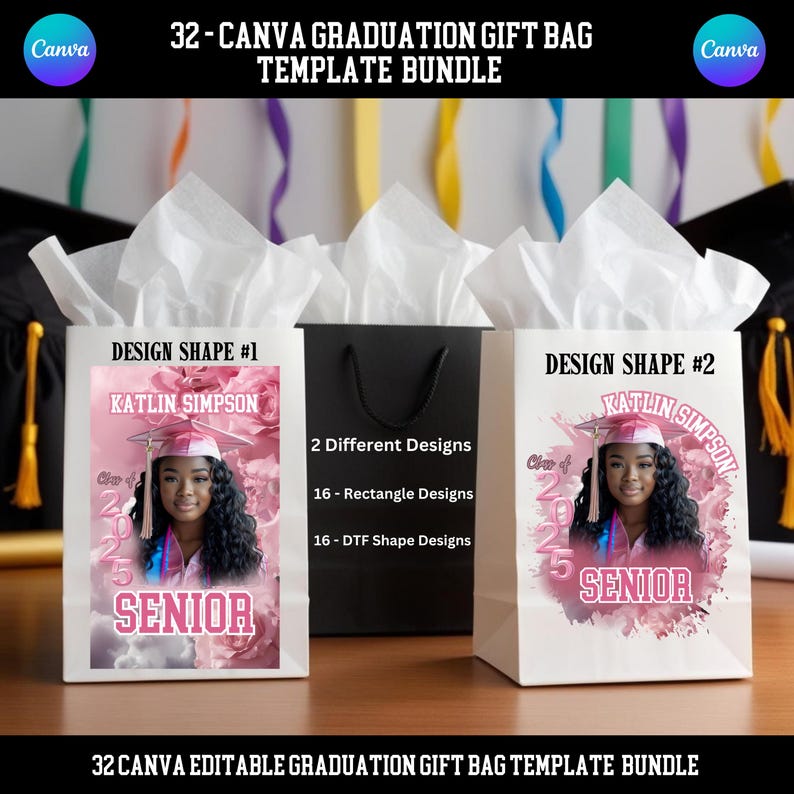 Graduation Gift Bag Template, 2 Different Shape Template Bundle, 32 ...