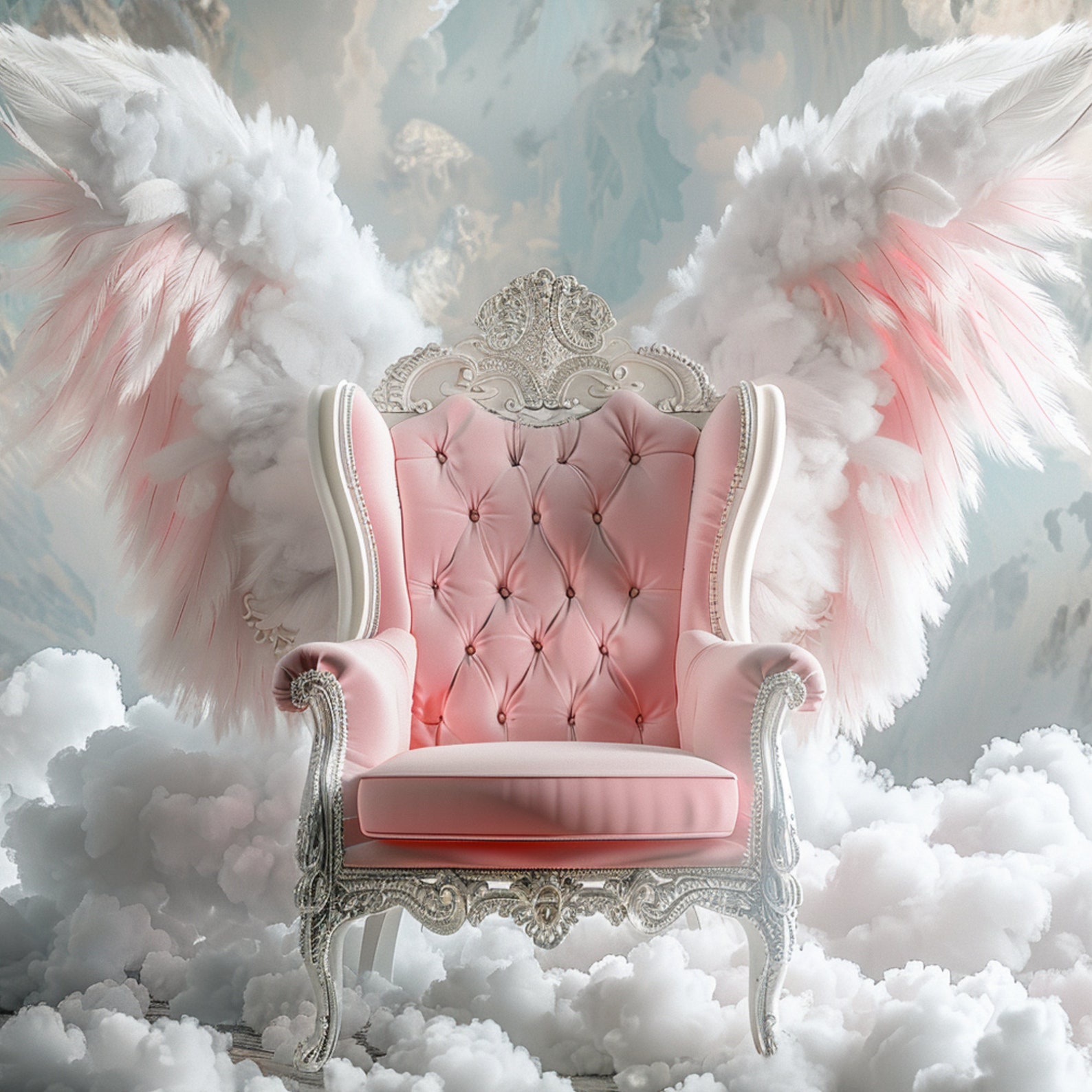 Pink, White Memorial Angel Chair Background, White Angel Wings White ...