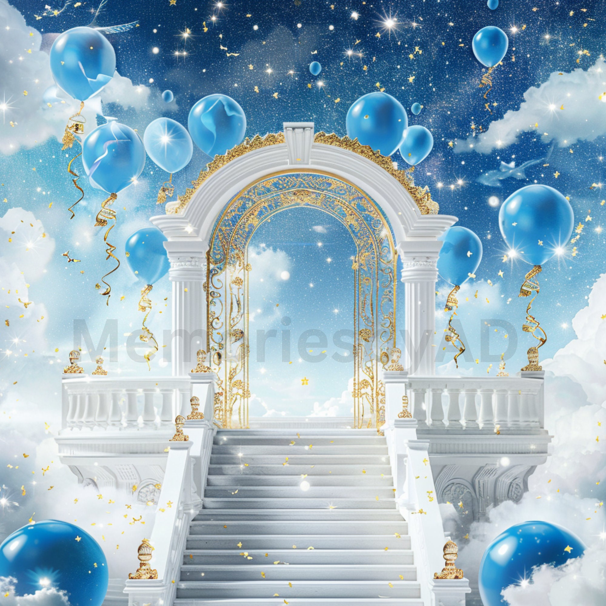 Blue Balloon Background, Blue and White Balloon Digital Image, Memorial ...