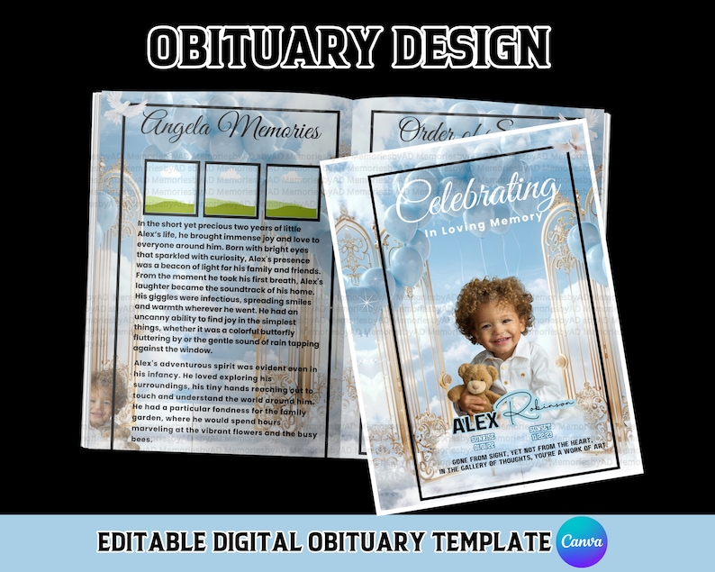 Memorial Template, Funeral Program Template, Canva Editable Funeral ...