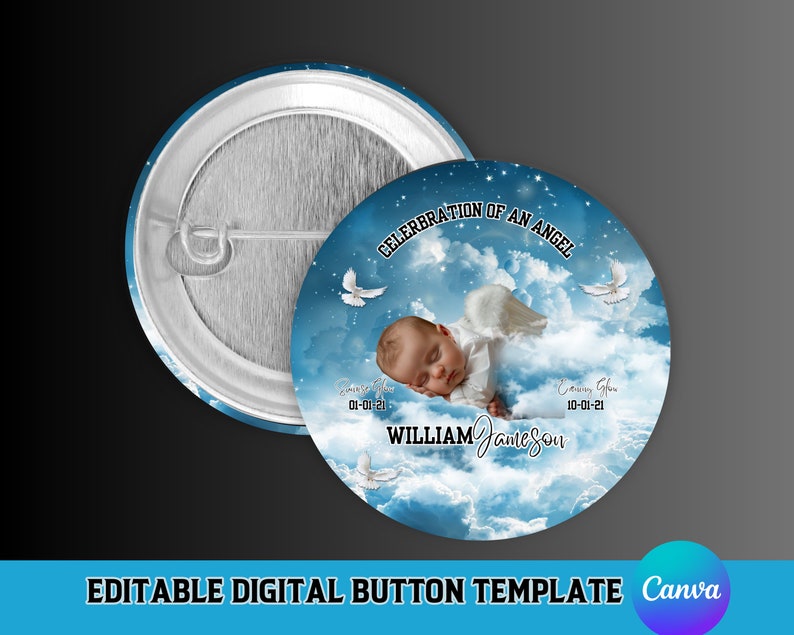 Child Memorial Pinback Button Template, Baby RIP Keepsake, Baby ...