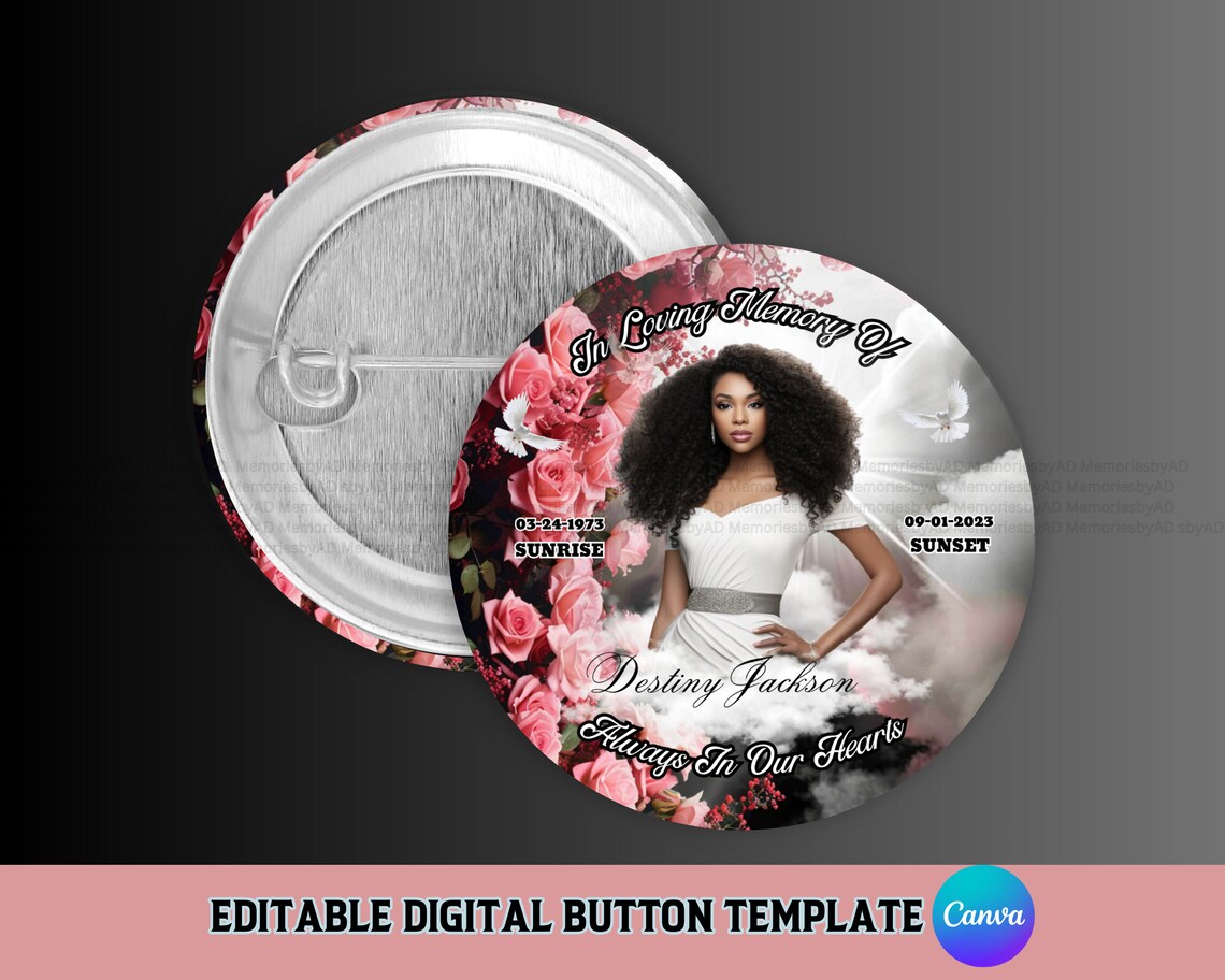 Memorial Button Template, Digital Button Design Template, Editable ...