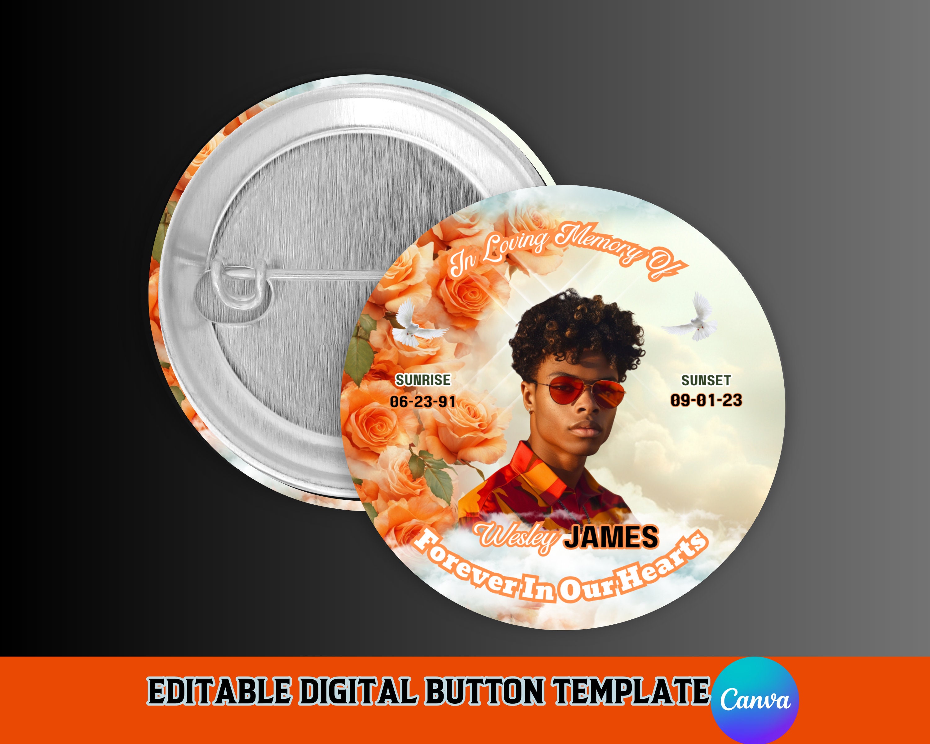 Digital Funeral Button Design Template, Memorial Button Template ...