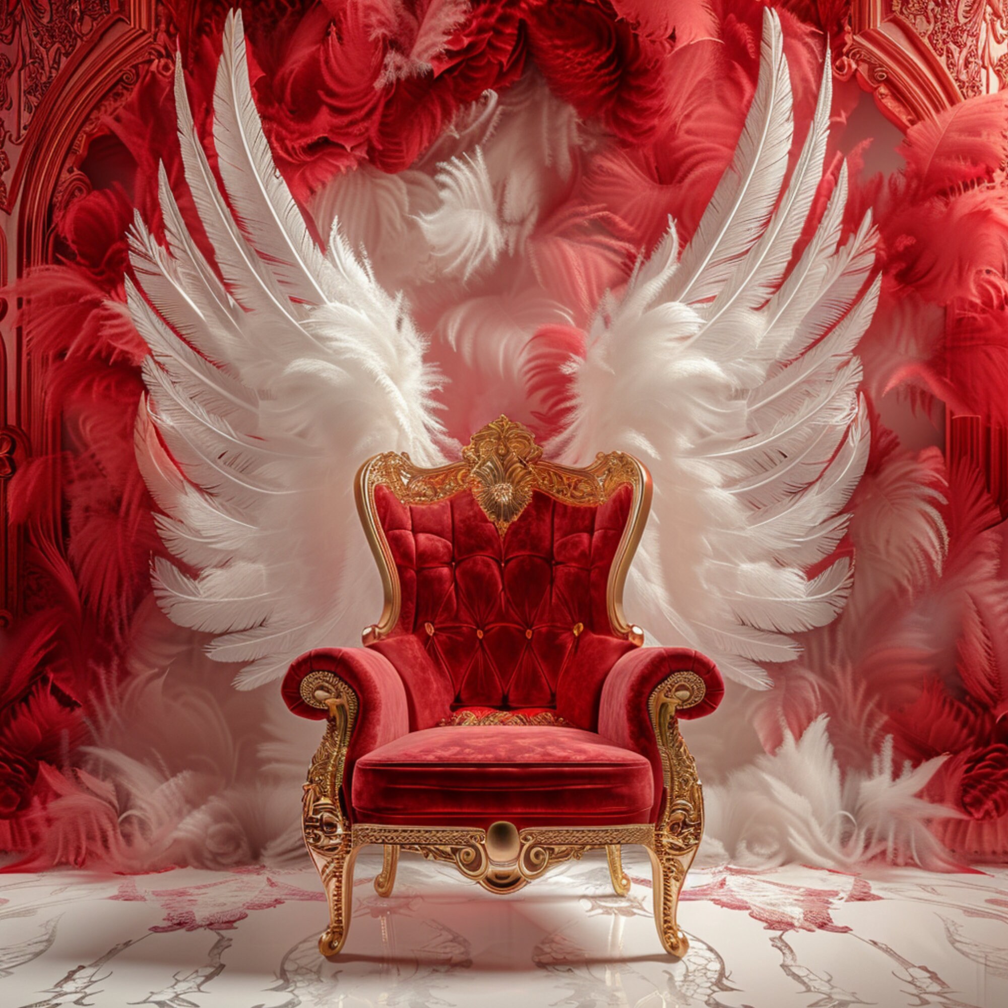 Red, White Memorial Angel Chair Background, Red and White Angel Wings ...