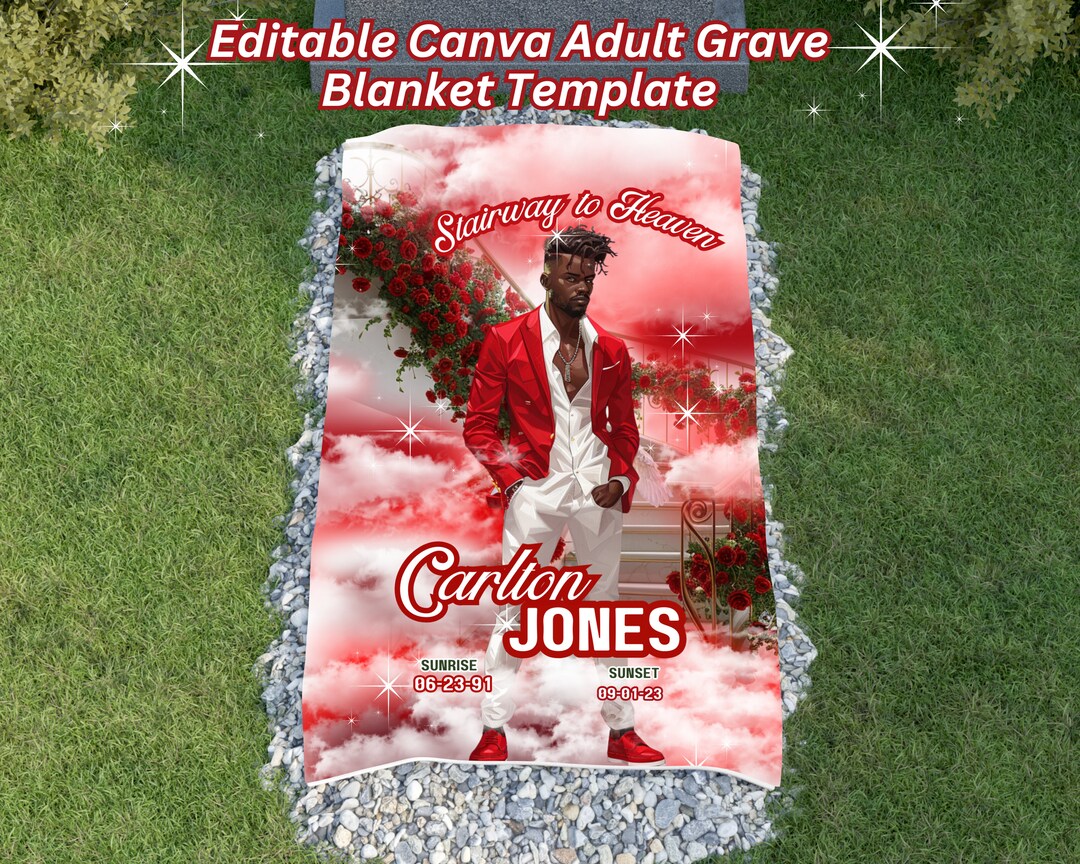 RIP Red Roses Grave Blanket, Editable Canva Adult Grave Blanket Template, in Loving Memory ...