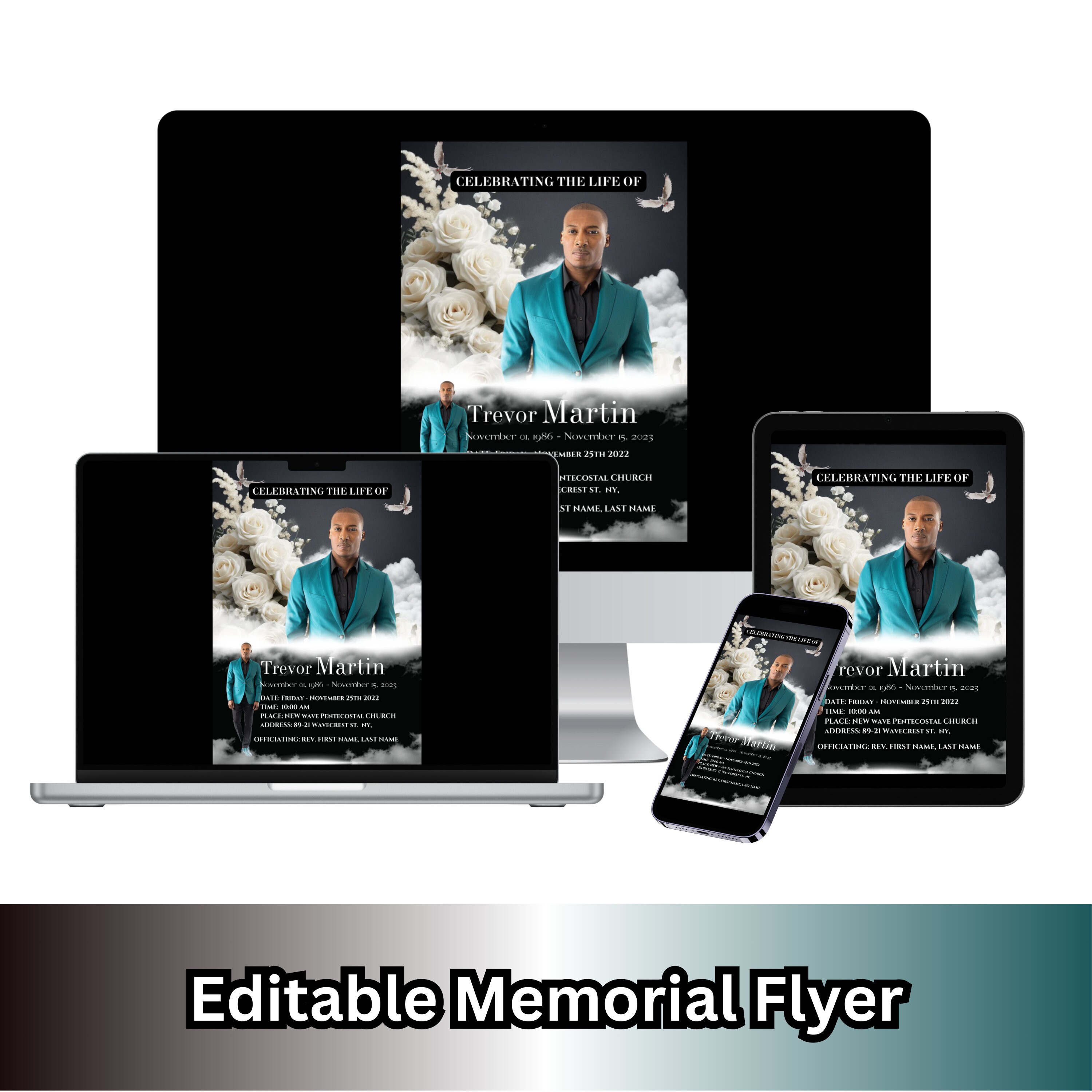 Digital Memorial Flyer, Funeral Announcement Template, Memorial Service ...