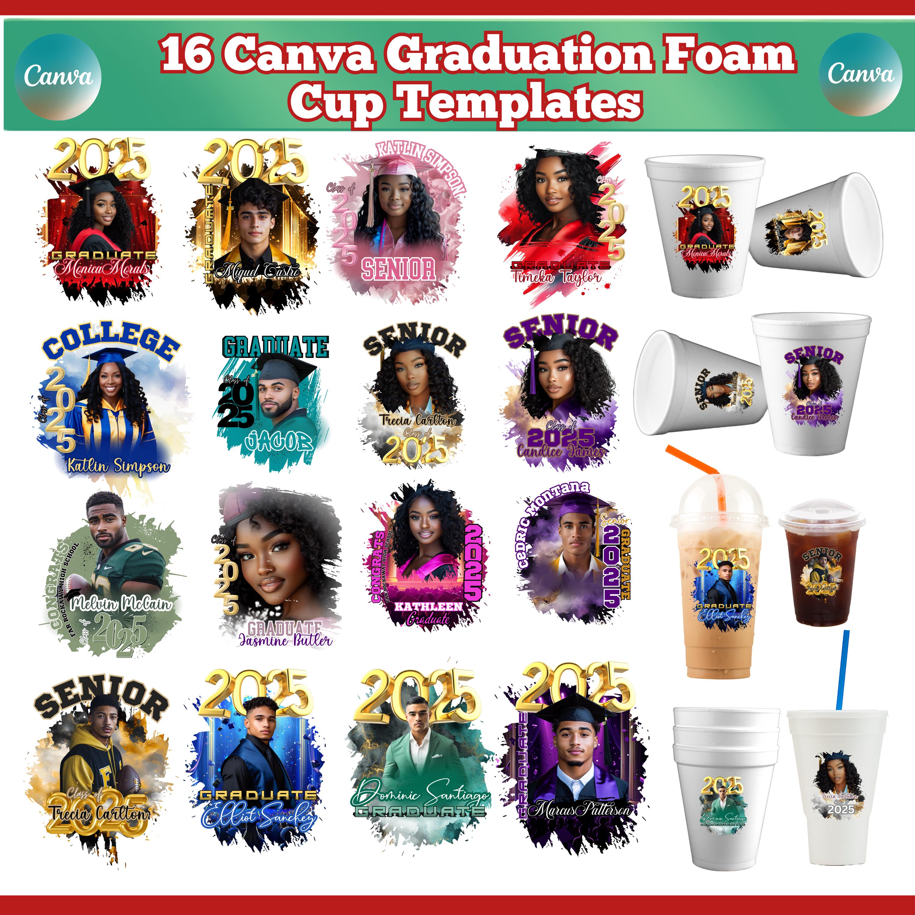 16 Graduation Styrofoam Cup Template Bundle, 16 Editable Canva ...