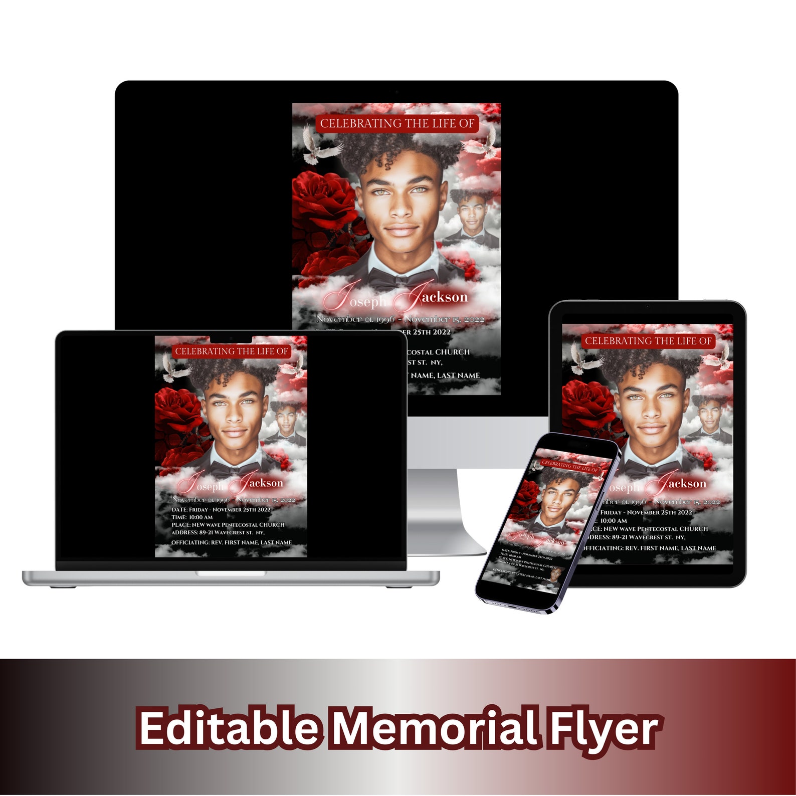 Digital Memorial Flyer, Funeral Announcement Template, Memorial Service ...