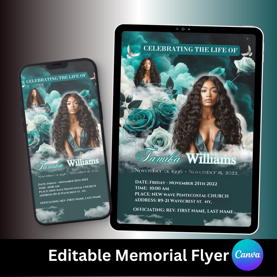 Funeral Announcement Template, Invite Flyer Template, Digital Memorial ...