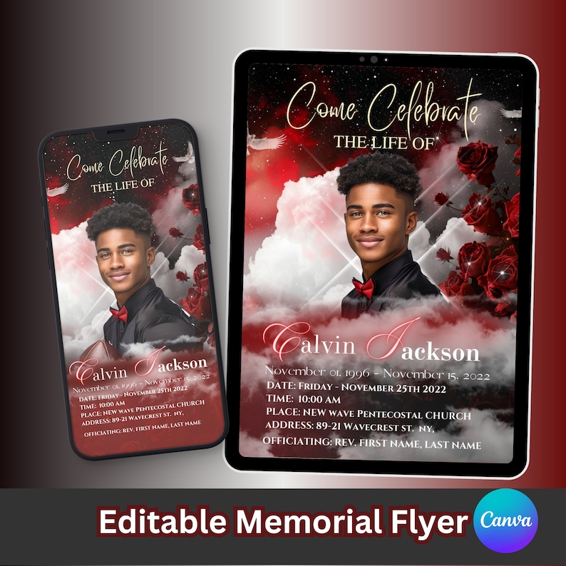 Funeral Announcement Template, Memorial Service Invitation, Canva ...