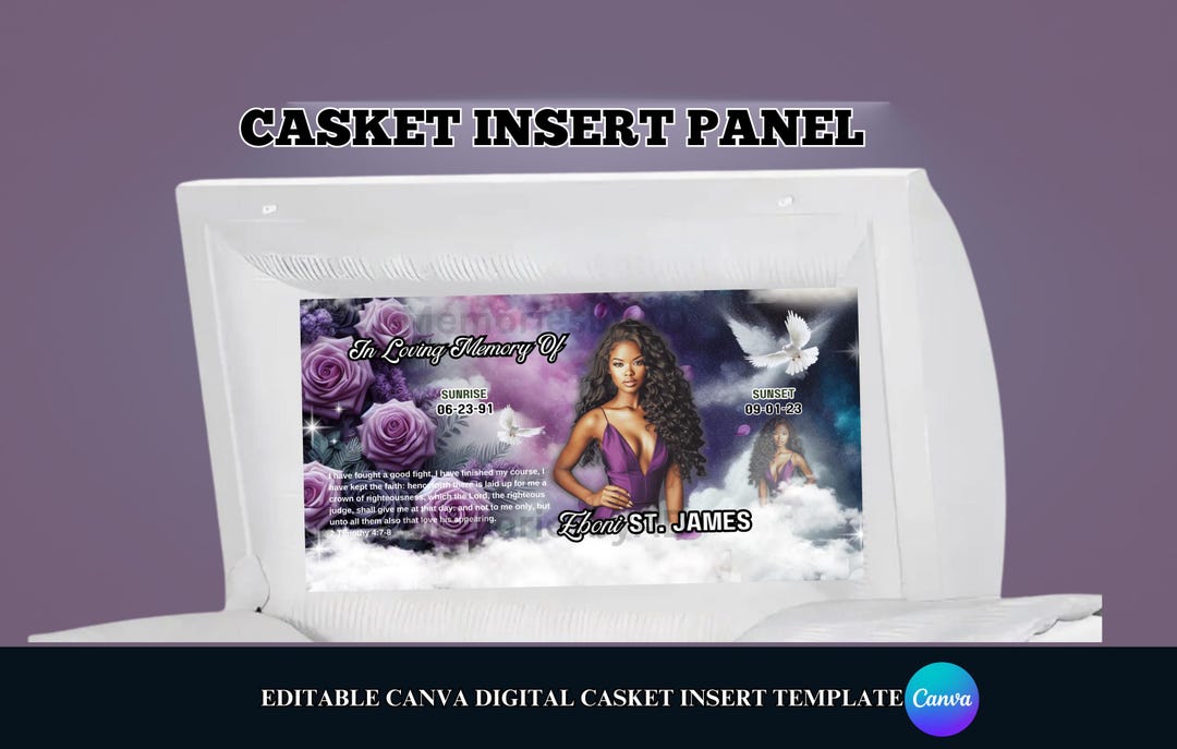 Purple Rose Memorial Casket Insert, Memorial Casket Panel Template ...
