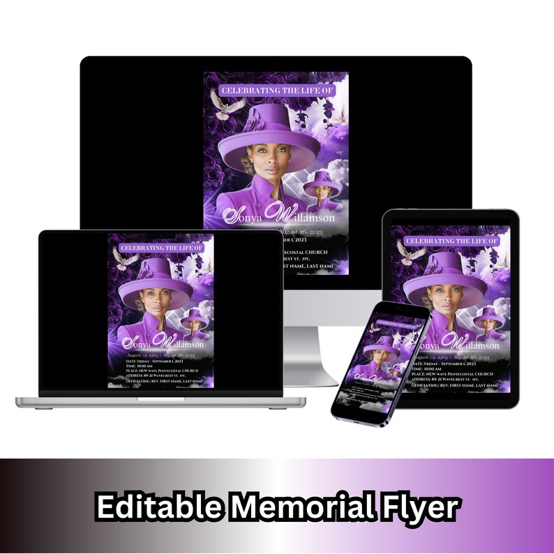 Digital Memorial Flyer, Funeral Announcement Template, Memorial Service ...