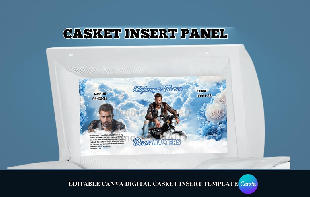 Open Road Memorial Casket Insert, Memorial Casket Panel Template, Canva ...