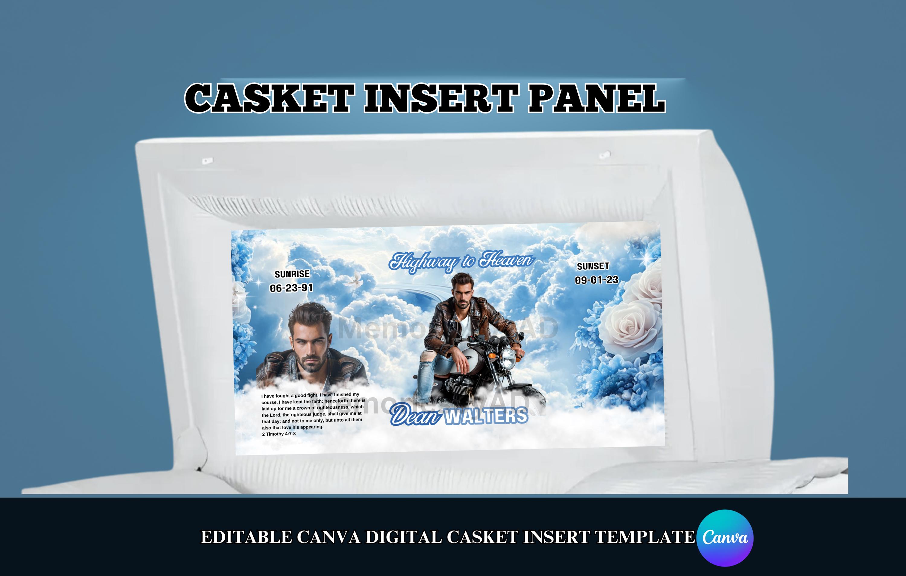 Open Road Memorial Casket Insert, Memorial Casket Panel Template, Canva ...