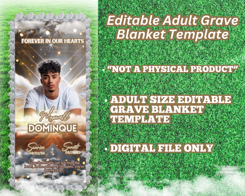 Tan Heavenly Hands Grave Blanket, Editable Canva Adult Grave Blanket ...