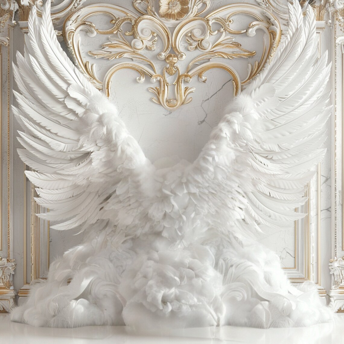 White and Gold Memorial Angel Chair Background, White Angel Wings White ...