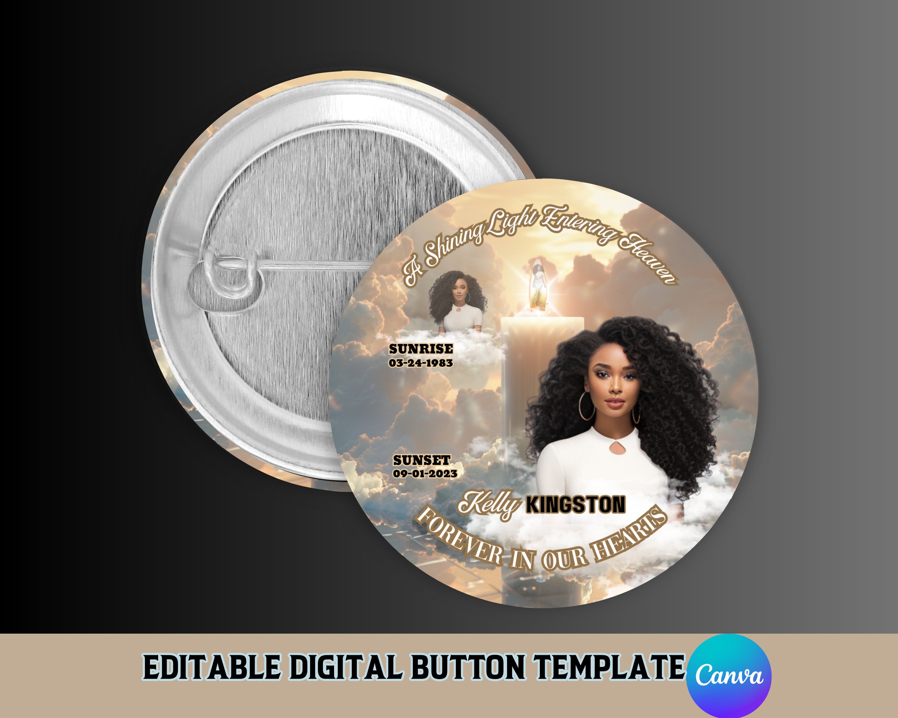 Editable Canva Memorial Template, Memorial Button Template, Digital ...