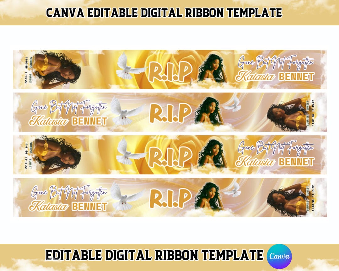 Yellow Rose Memorial Ribbon Template, Canva Customizable, Editable in ...