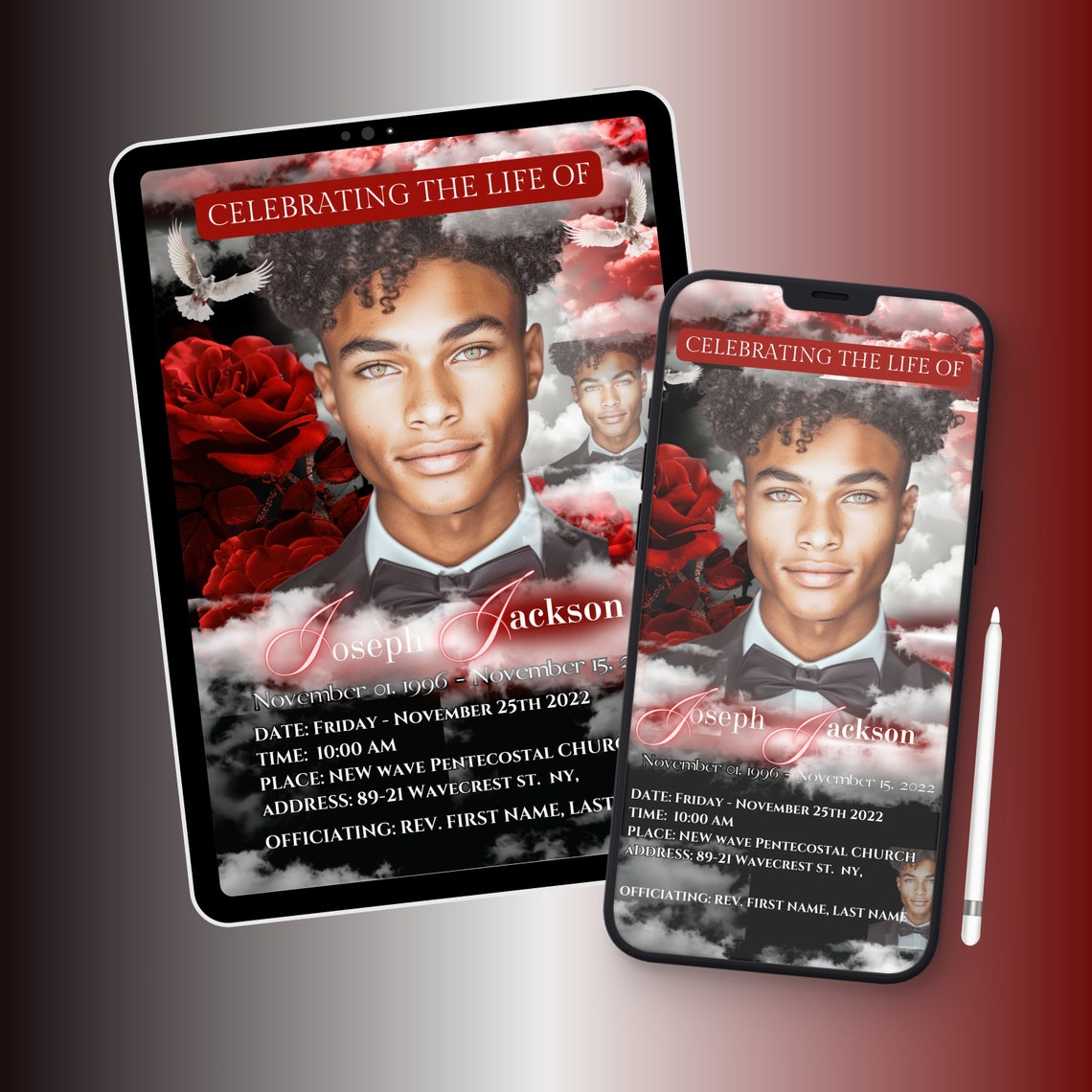 Digital Memorial Flyer, Funeral Announcement Template, Memorial Service ...