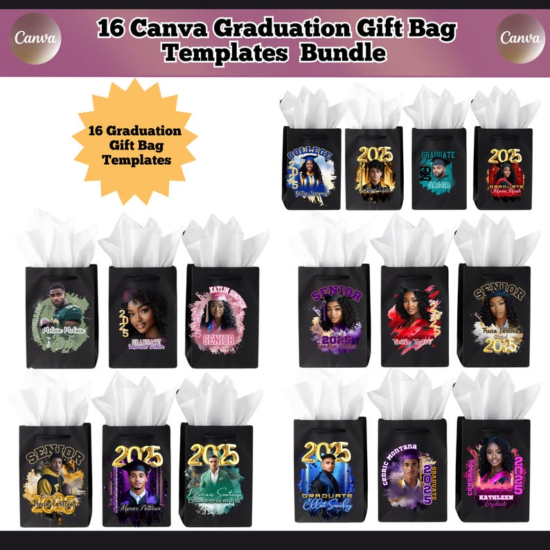 Graduation Gift Bag Template, 2 Different Shape Template Bundle, 32 ...