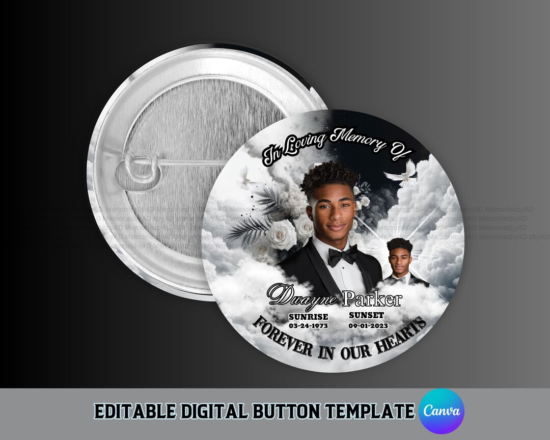 Memorial Button Template, Digital Funeral Button Design Template ...