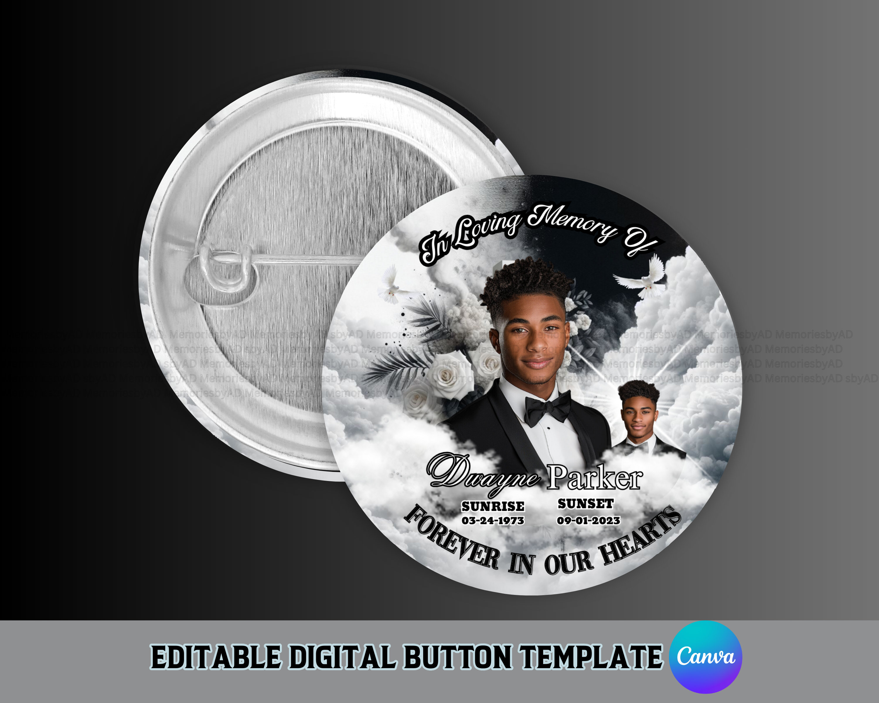 Memorial Button Template, Digital Funeral Button Design Template ...