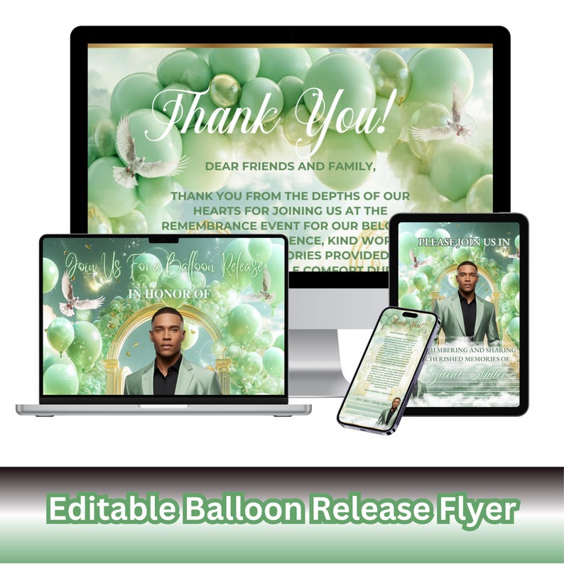 Lt. Green Balloon Invite, Memorial Balloon Release Announcement ...