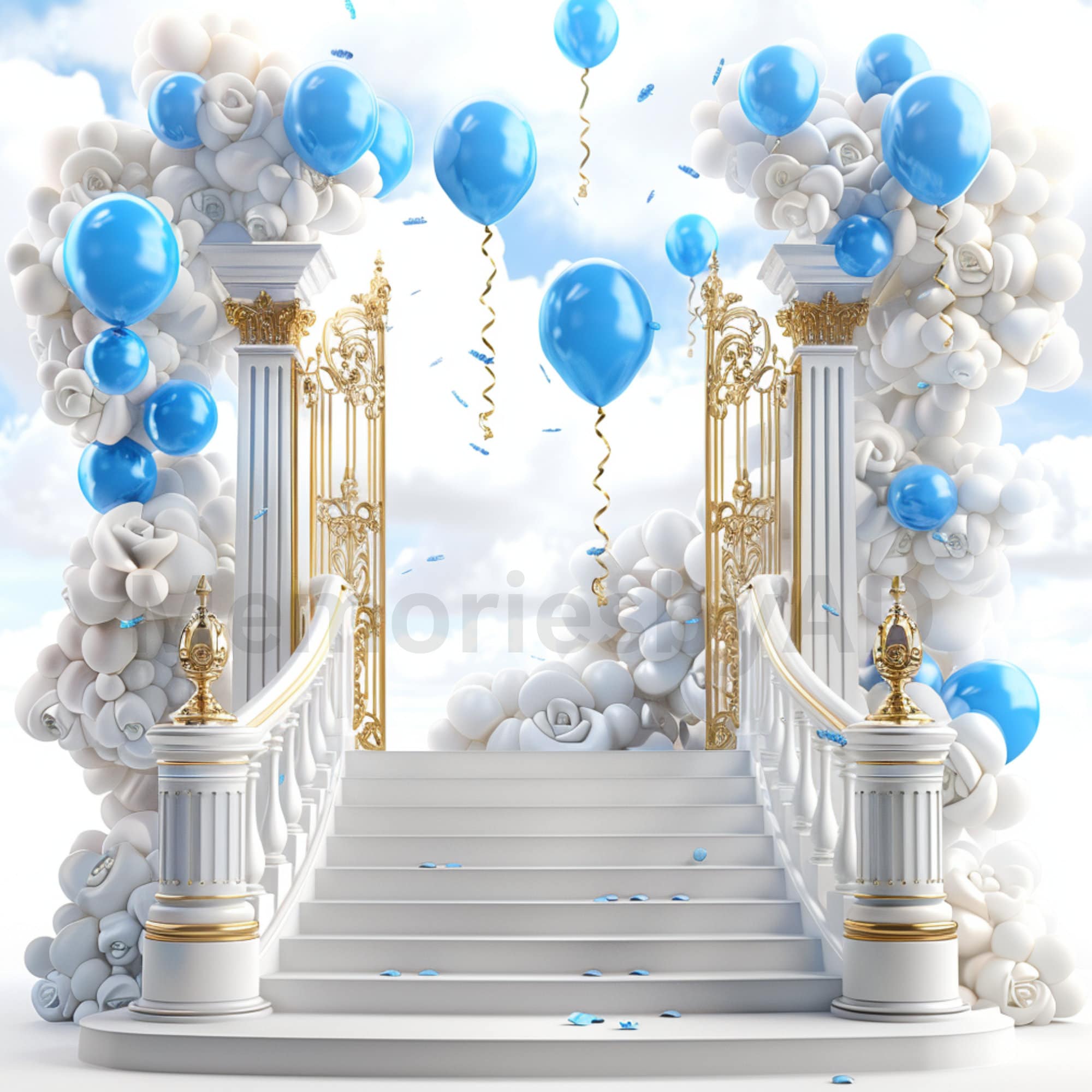 Blue Balloon Background, Blue and White Balloon Digital Image, Memorial ...