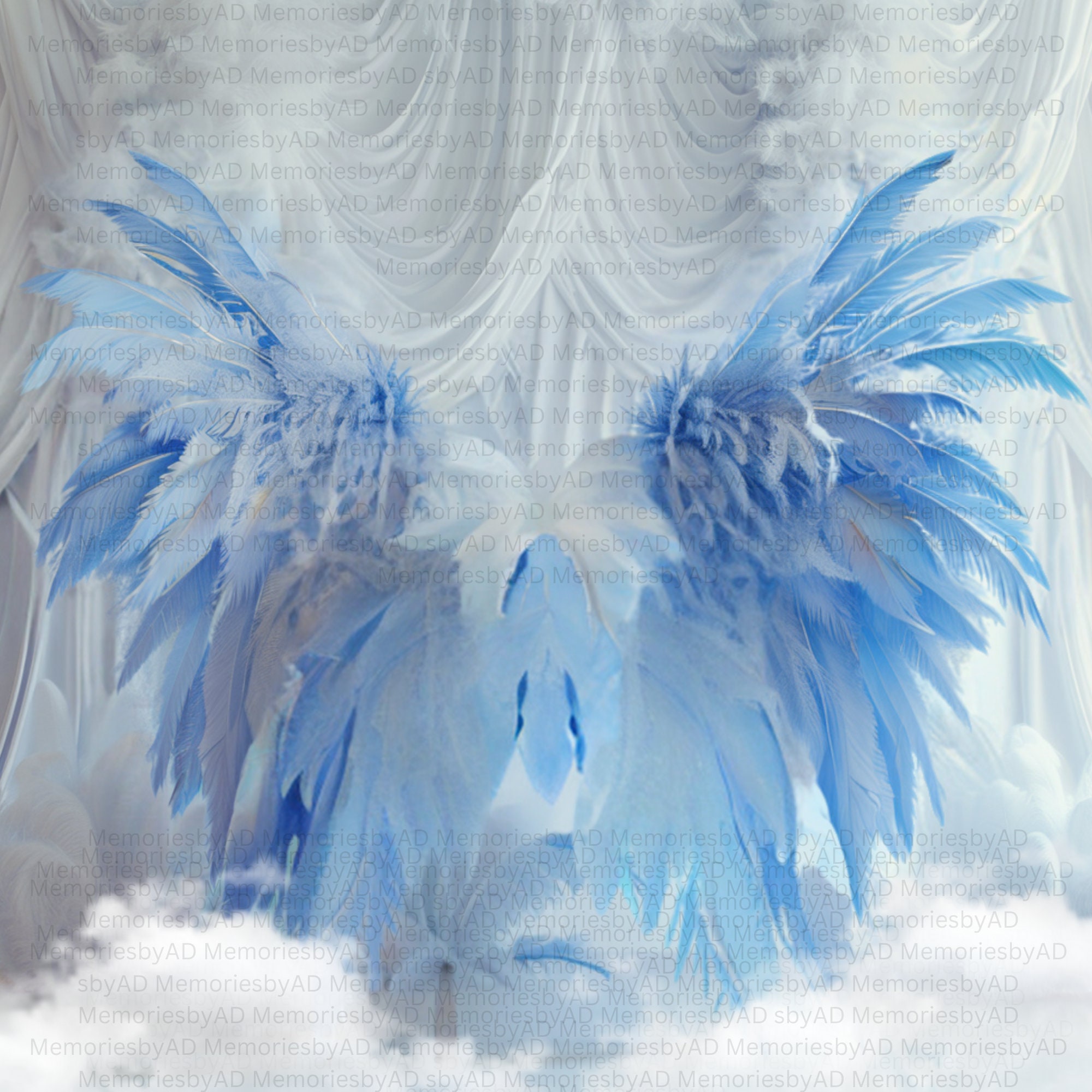 Blue Angel Wings Memorial Chair, Blue, White Angel Wing Background ...