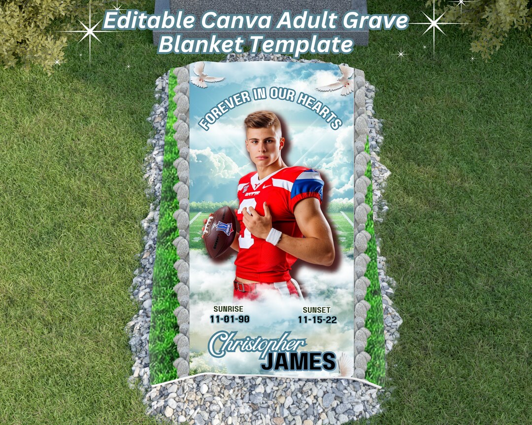 RIP Football Grave Blanket, Editable Canva Adult Grave Blanket Template ...