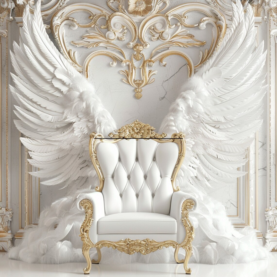 White and Gold Memorial Angel Chair Background, White Angel Wings White ...