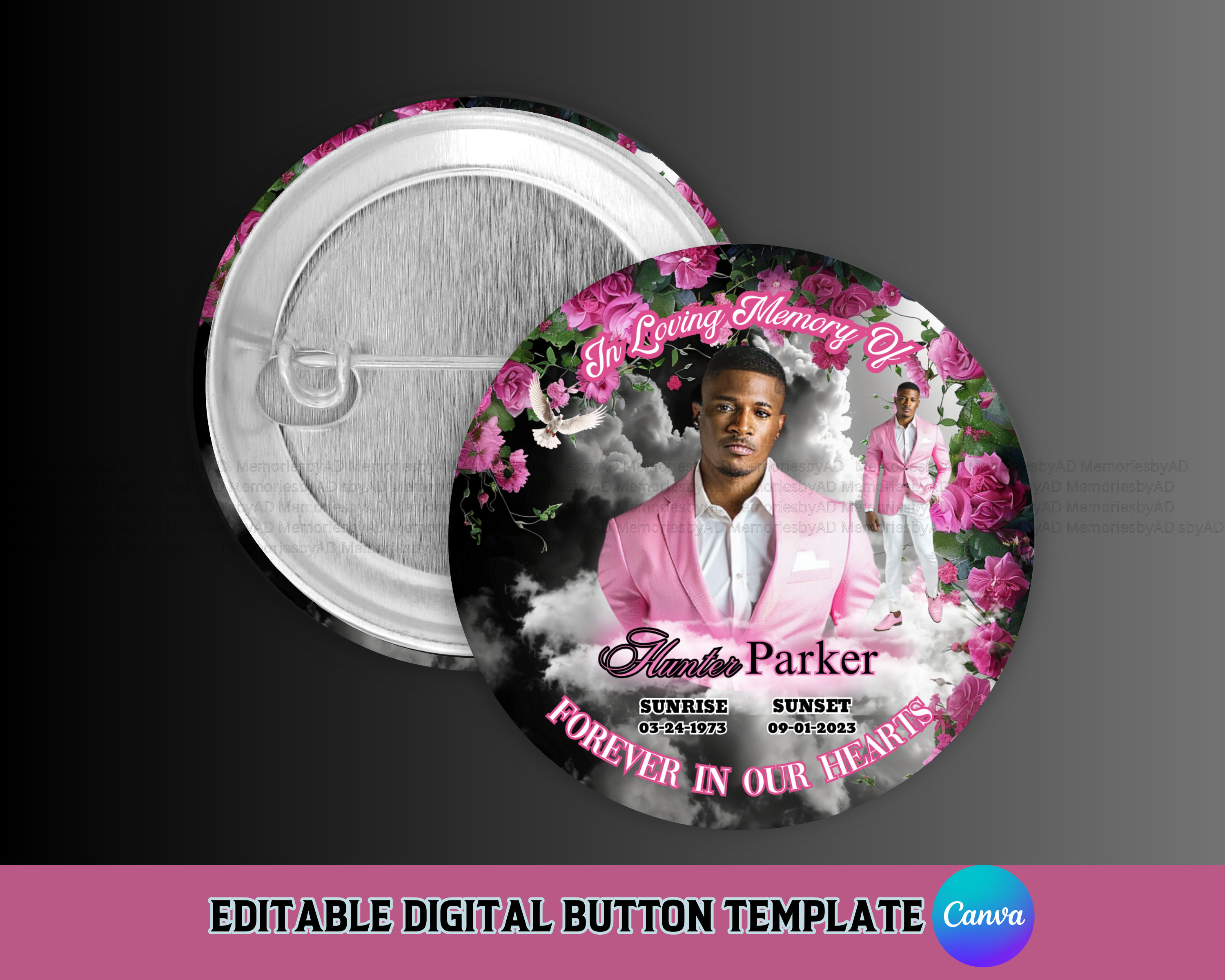 Digital Funeral Button Design Template, Editable Memorial Button ...