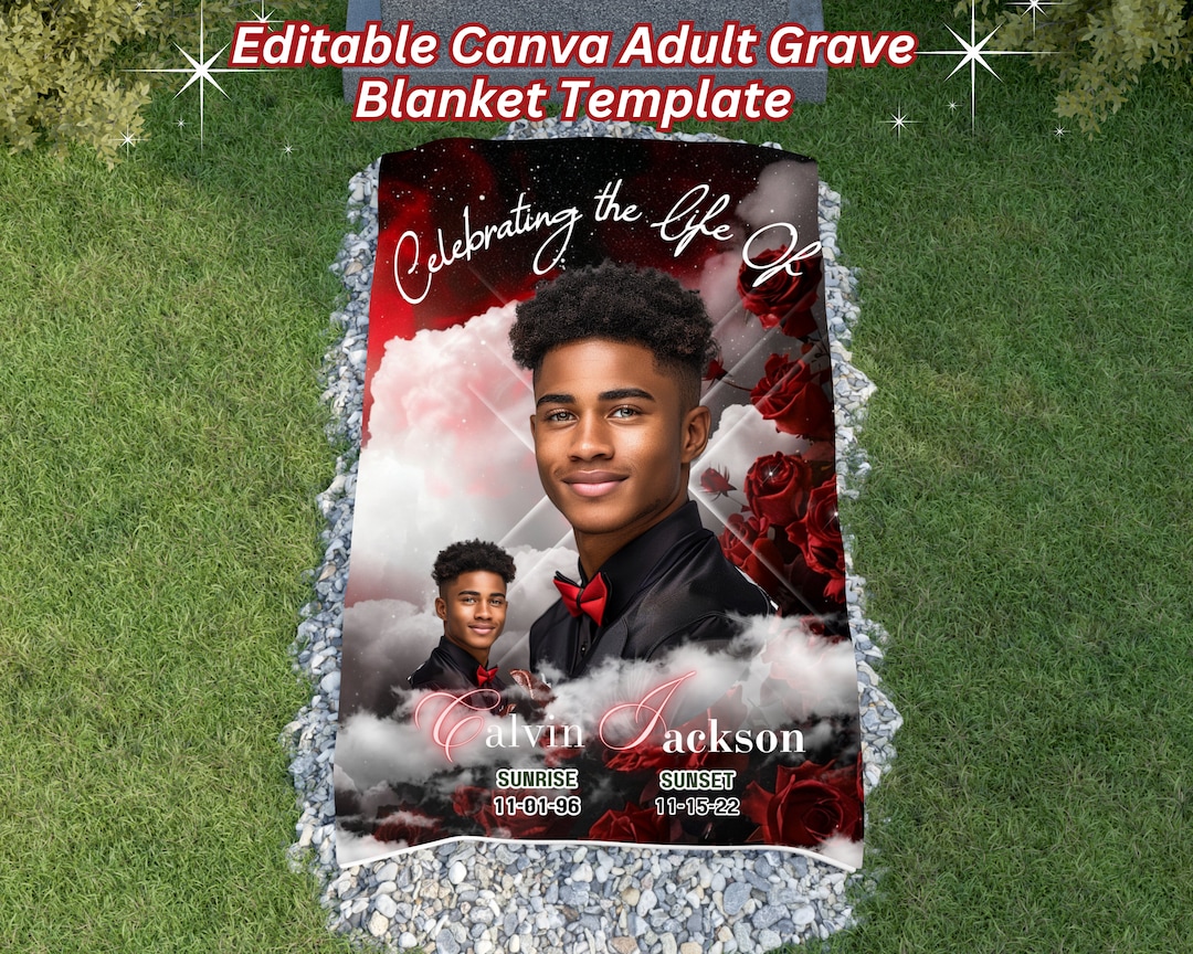 Red Rose Memorial Grave Cover Template, Editable Canva Adult Grave ...