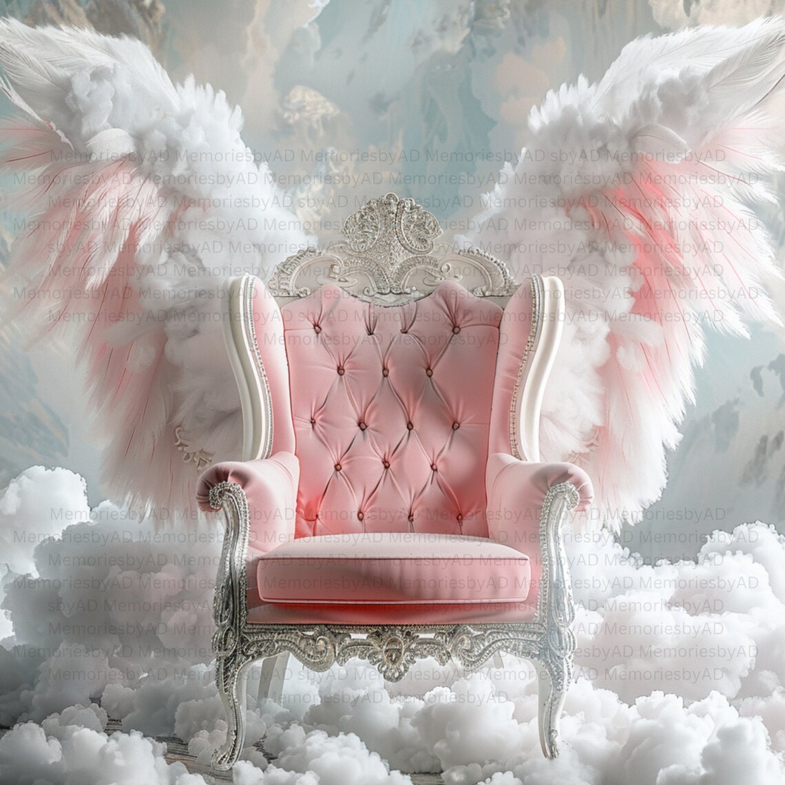 Pink, White Memorial Angel Chair Background, White Angel Wings White ...
