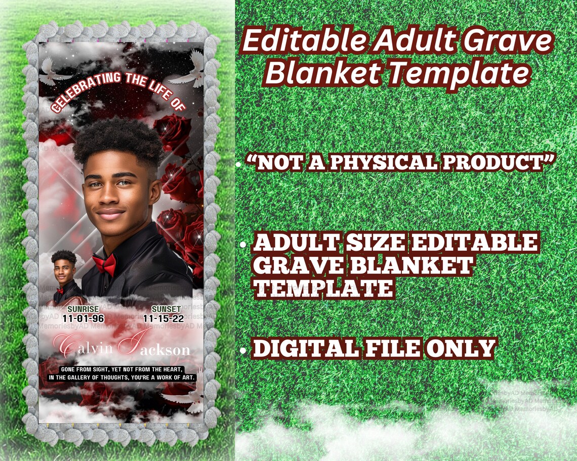 Red Rose Memorial Grave Cover Template, Editable Canva Adult Grave ...