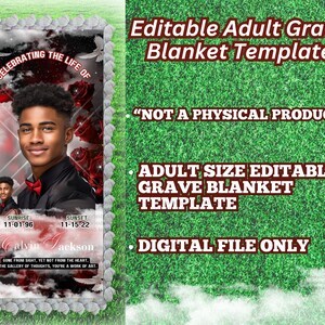 Red Rose Memorial Grave Cover Template, Editable Canva Adult Grave Blanket Template, Forever in ...