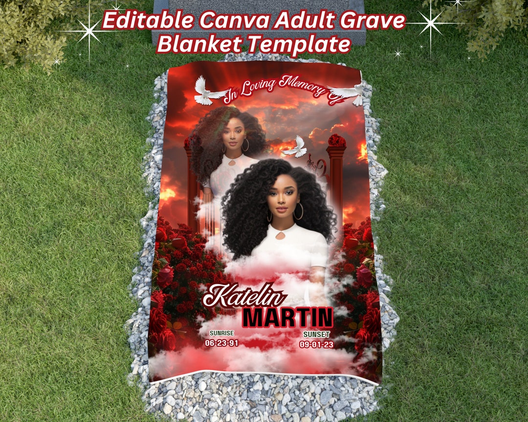 Red Roses RIP Grave Blanket, Editable Canva Adult Grave Blanket ...