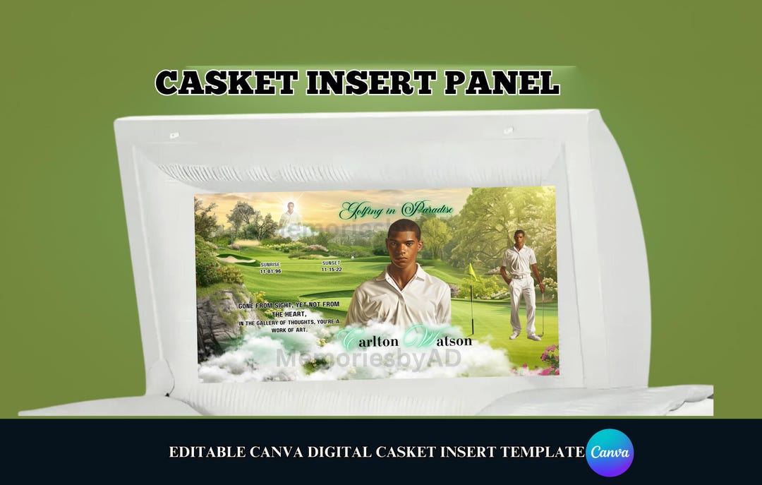 Golfing Casket Insert, Casket Panel Design Template, Memorial Casket ...