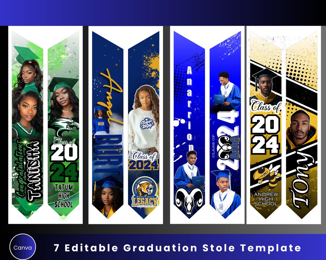 Graduation Stole Template, 7 Piece Editable Graduation Stole Bundle ...