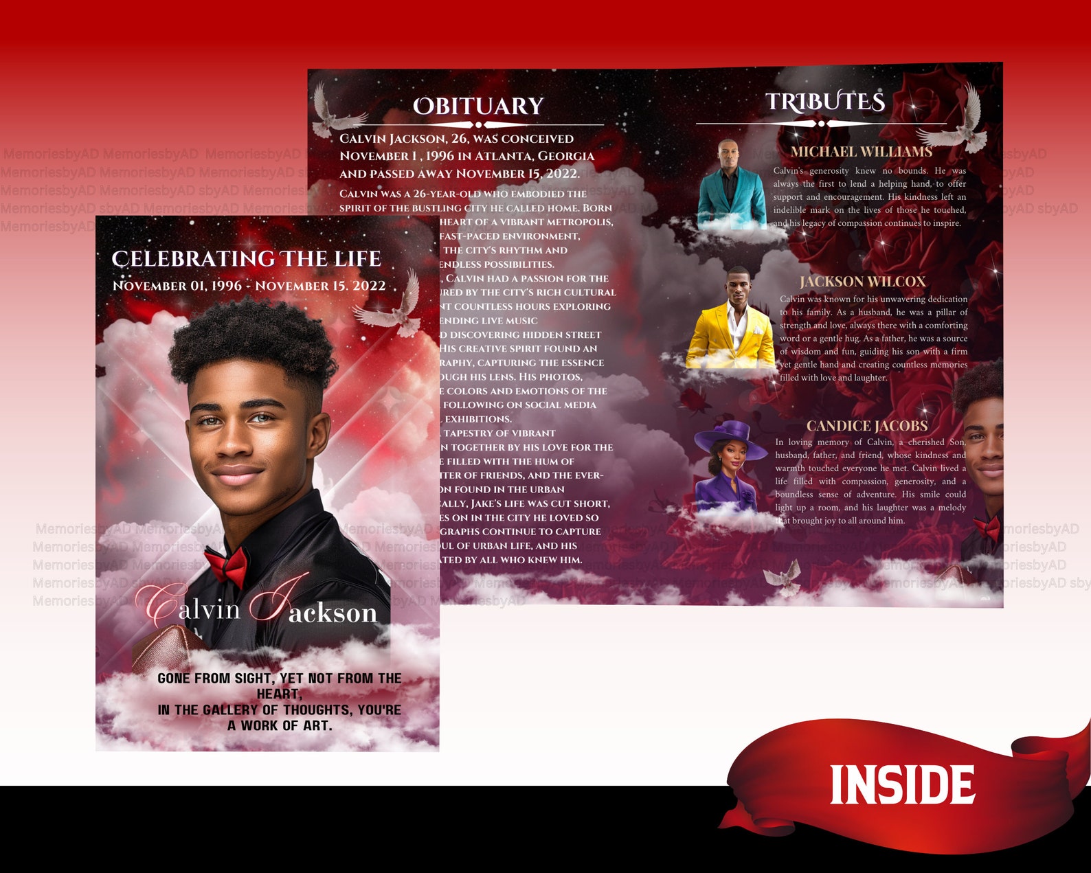 Obituary Funeral Program Template, Canva Editable Funeral Template, 8.5 ...